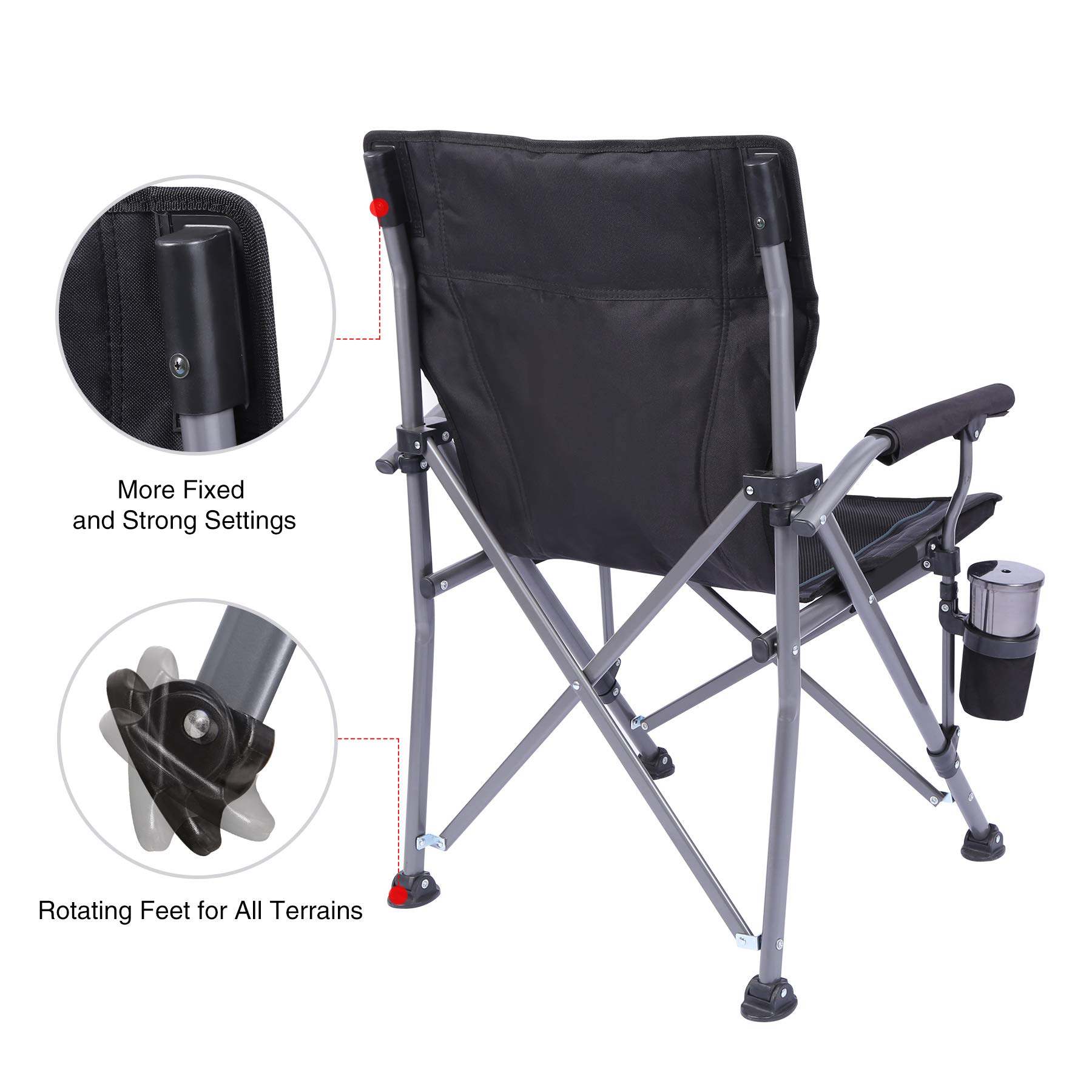 CAMPMOON Camping Folding Chair for Adults, Comfortable Lightweight Portable Heavy Duty Folding Lawn Chairs for Outdoor Sporting Events, Black 2 Pack