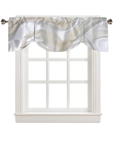 Tie Up Valance for Kitchen Windows, White Gold Silk Art Tie-up Curtain Shade Valances 60x18In 1 Panel Rod Pocket Short Curtains Window Treatment for Living Room Home Decor Abstract Fabric Texture