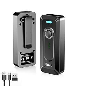 Eyoyo Bluetooth 2D Wireless Barcode Scanner with Clip, 2000mAh Battery with Level Indicator, Portable Mini Bar Code Reader for Inventory Compatible with iPhone, iPad, Android Phone