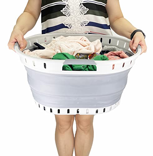 SAMMART 25L (6.6 gallon) Collapsible Plastic Laundry Basket - Foldable Pop Up Storage Container/Organizer - Portable Washing Tub - Space Saving Hamper/Basket (1, Grey)