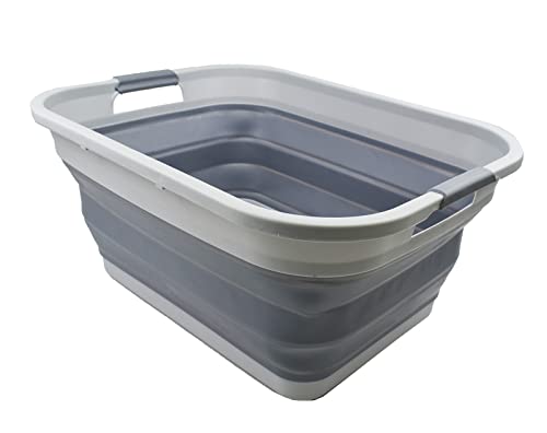 SAMMART 41L (10.8 gallon) Collapsible Plastic Laundry Basket - Foldable Pop Up Storage Container/Organizer - Space Saving Hamper/Basket, Water capacity: 32L(8.4 gallon) (Grey)