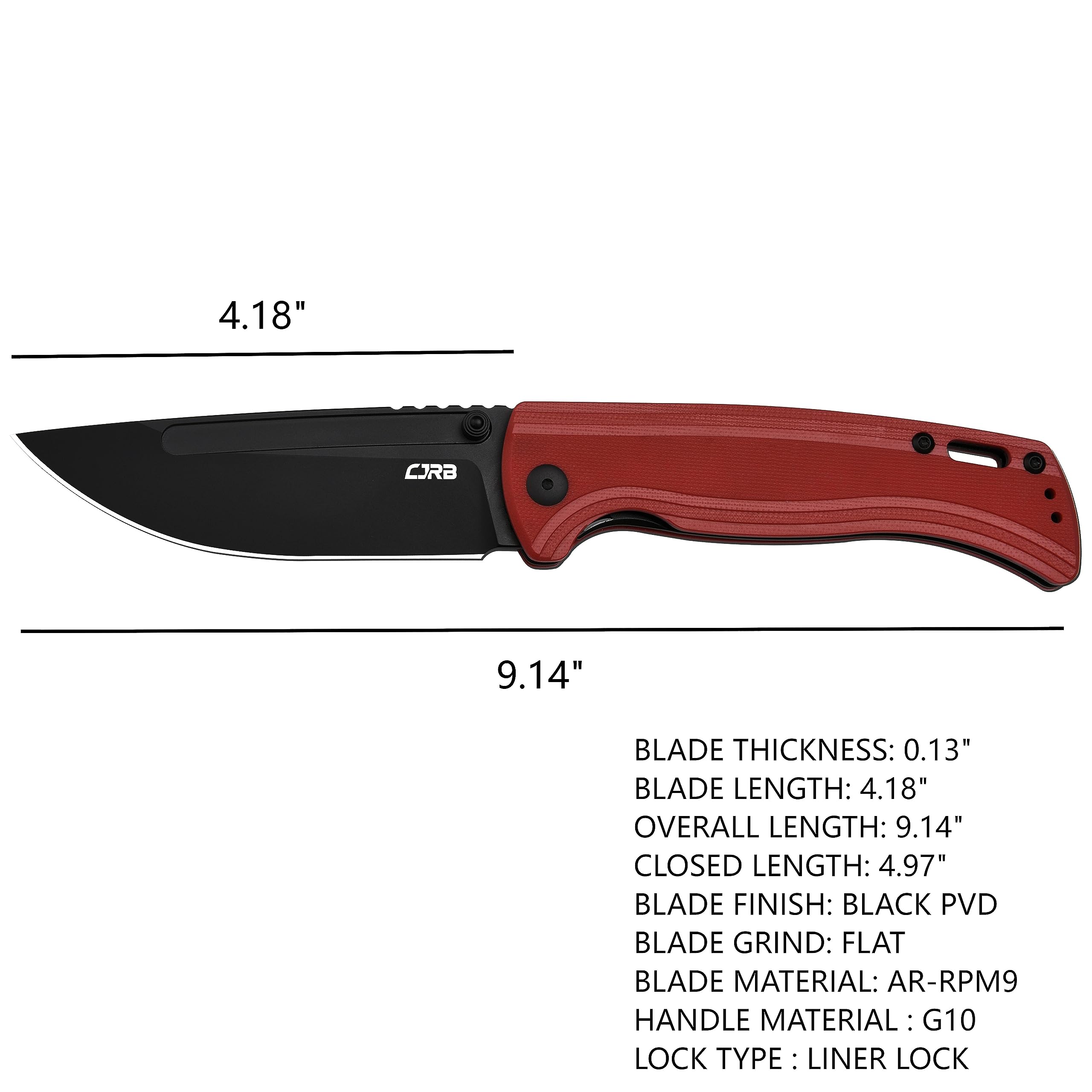 CJRB CUTLERY Folding Knife Resource (J1932) Black PVD AR-RPM9 Steel Blade and Red G10 Handle