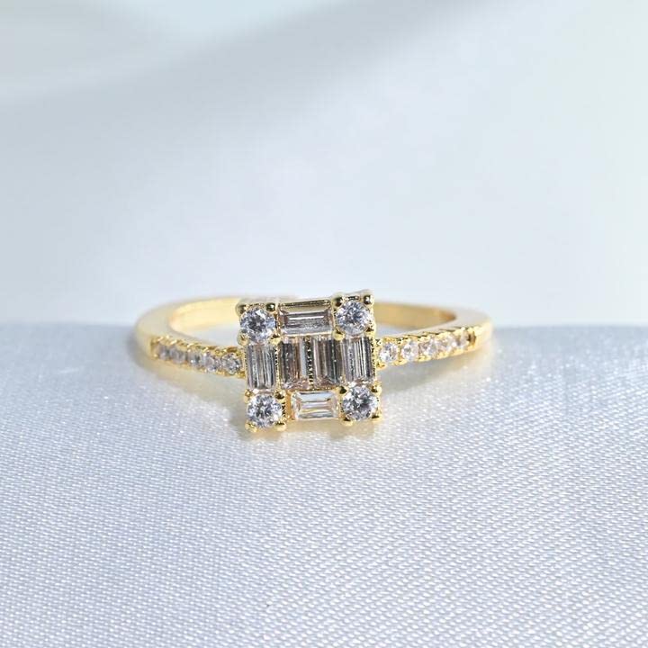 BZEBI 3 Row 6mm Wide Adjustable Eternity Band 18K Gold Plated Cubic Zirconia Engagement Wedding Band Ring For Women Girl Stackable Ring Jewelry Gift