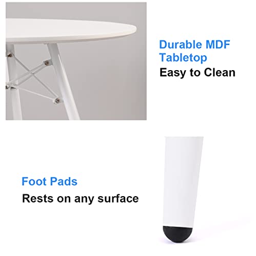 RokiaTek Round Dining Table Dia 31.5" Wood Top Metal Legs Simple Modern Leisure Table for Kitchen Dining Room Cafe Office Conference Coffee Room 2 to 4 People, White