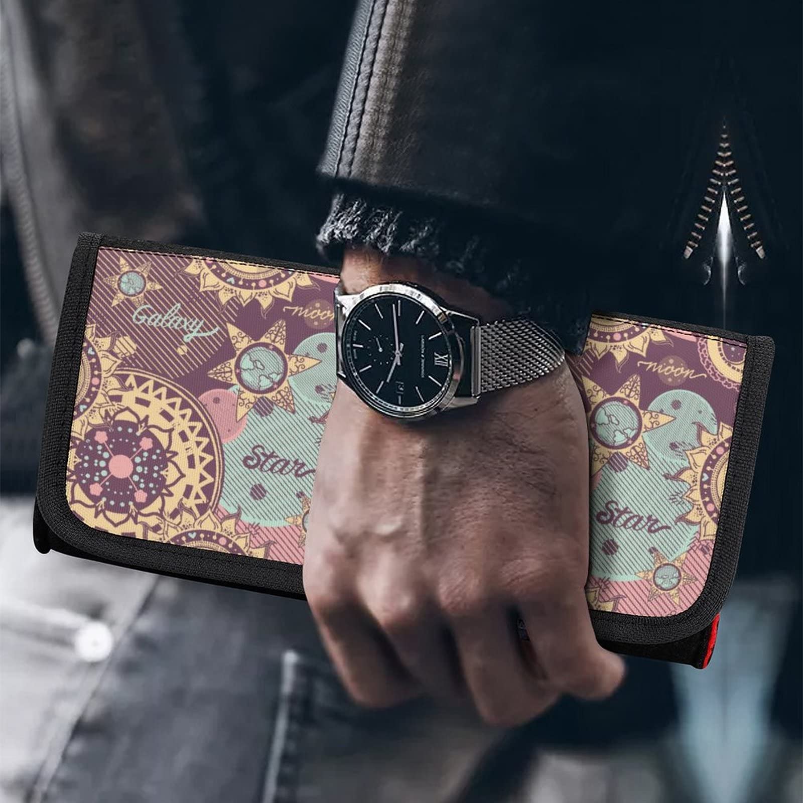 Decorative Sun Carrying Bag Compatible with Switch Protective Case Slim Felt Pouch with 5 Game Cartridges Holders