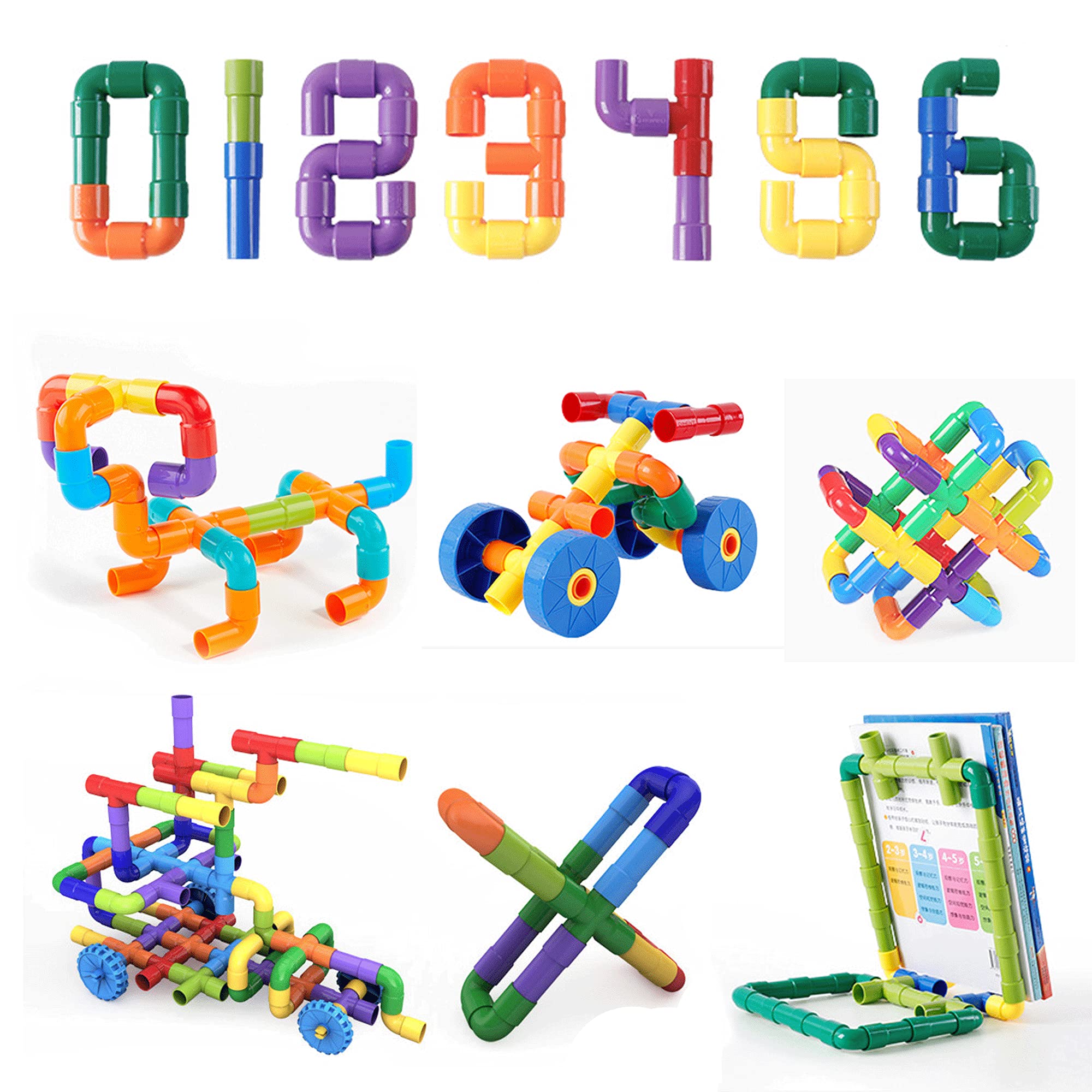 Tucimibo STEM Pipes & Joints Tube Building Blocks Sensory Toy Set for Toddler Boys Girls Kids, 100 Pcs Creative Locks Construction Educational Preschool Learning Child Gift with Wheels