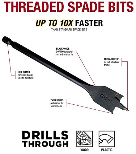 Disston 1 1/8" Threaded Spade Bit 10X Faster than standard spade bit, 6" long, E0102688
