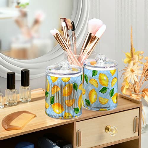Plastic Jars with Lids,Yellow Lemons Blue Checkered Bulk Pack Storage Containers Wide Mouth Airtight Canister Jar for Kitchen Bathroom Farmhouse Makeup Countertop Household,Set 2