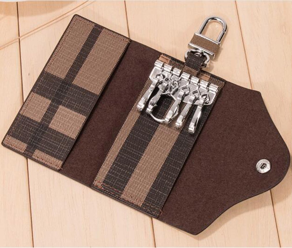 Women Men Leather Car Key Chain Card Holder, Money Wallet Pouch Case 6 keys Organizer Bag Case (Black)