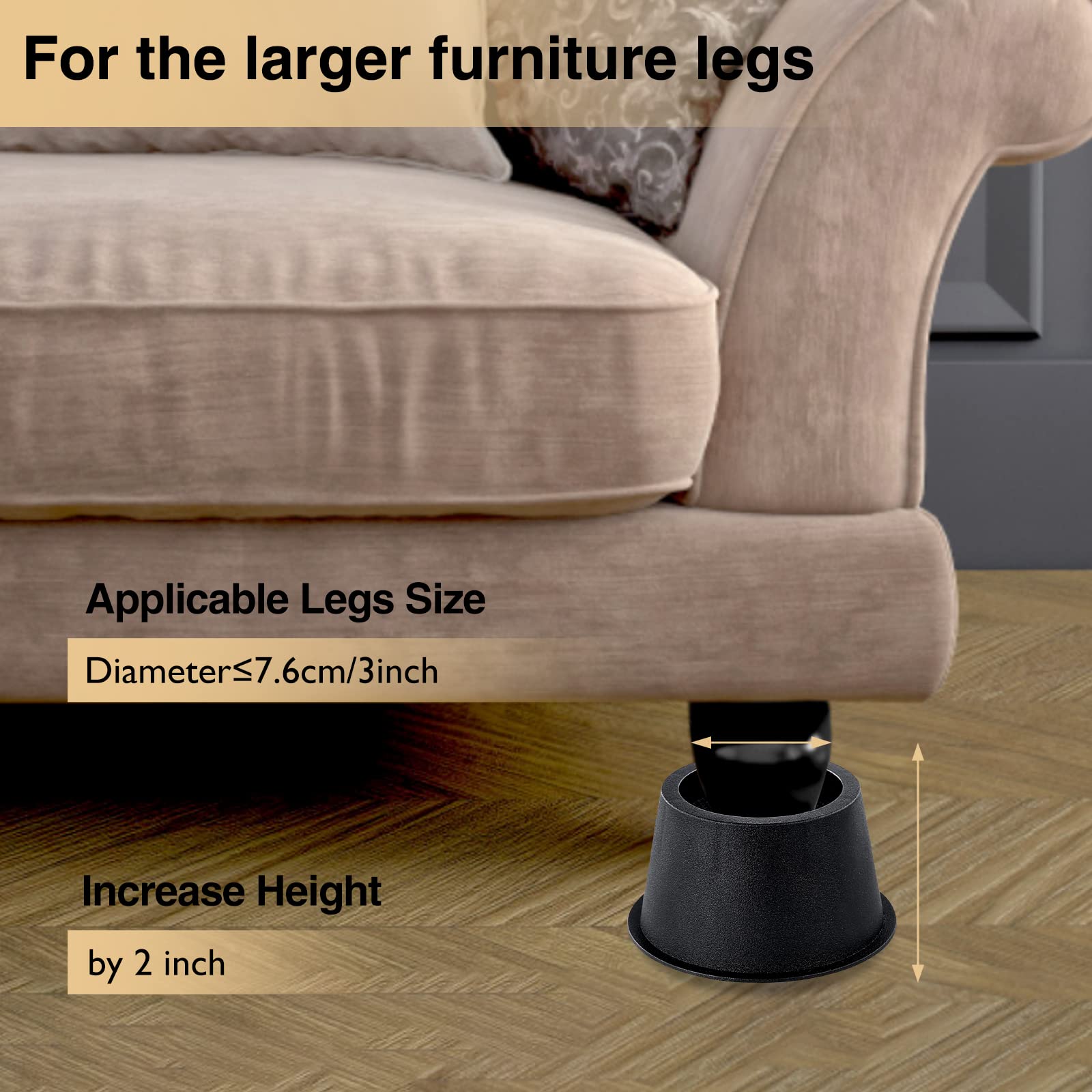 Tocawe Set of 9 Bed Furniture Riser 2", Round Dorm Bed Frame Riser,Heavy Duty Furniture Riser with Non-Slip Foam Pads for Bed, Desk, Chair, Sofa Table, Sofa Lift, Black