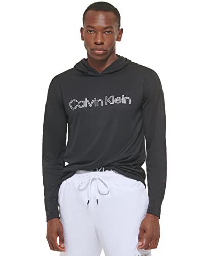 Calvin Klein Men's Standard Quick Dry UPF 40+ Hoodied Top, Black, Large