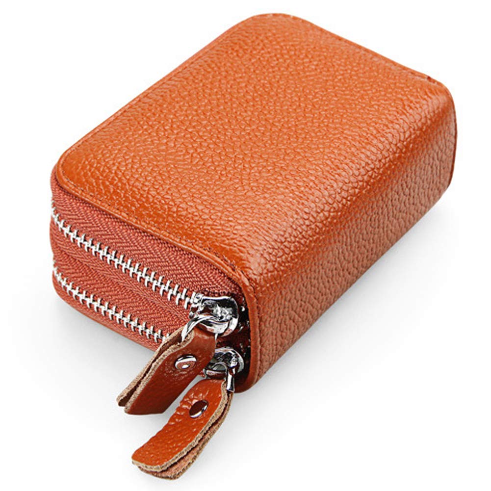 Small Soft Leather Wallet For Women, RFID Blocking Ladies Card Holder with Zipper Pocket C-B-B2 (Brown)