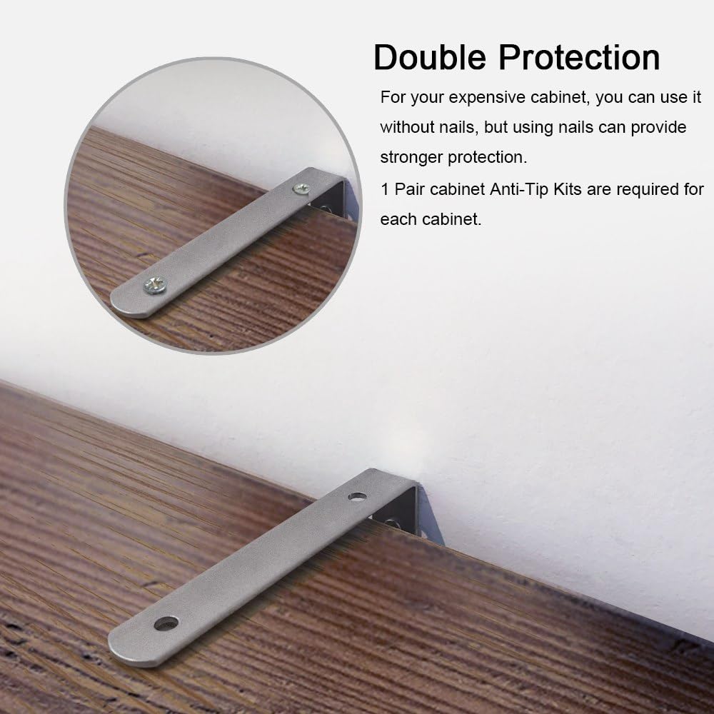 Cabinet Anti Tip Kit, TUPSKY Furniture Anchors Wall Stainless Steel Baby Proofing Bookshelf Falling Prevention Device for Children (1 Pair)