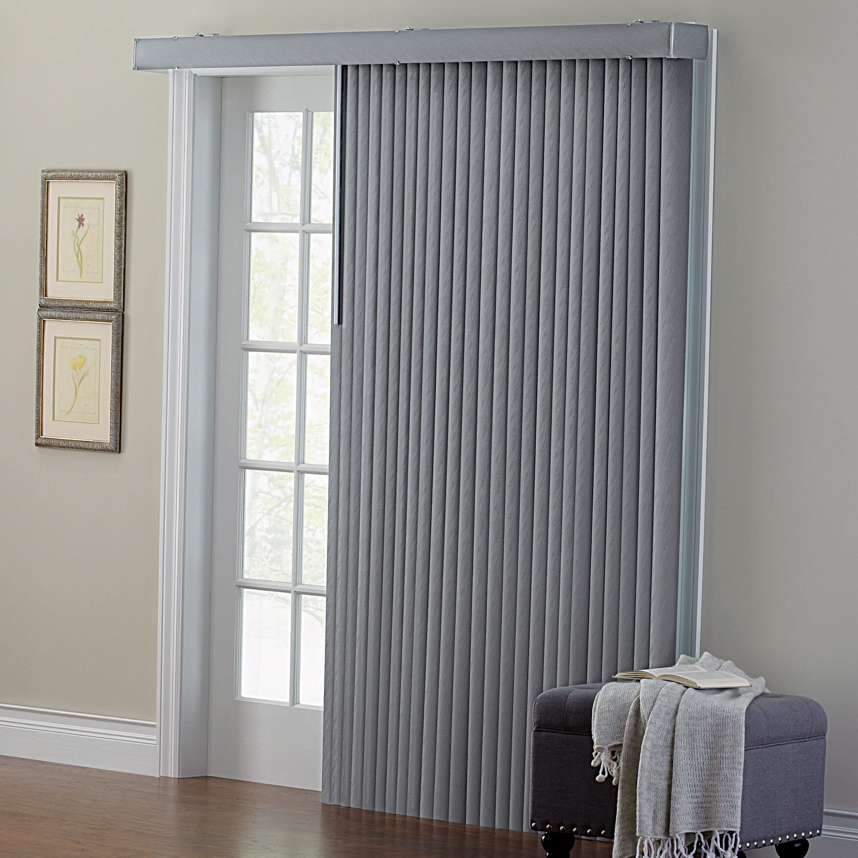 BrylaneHome Embossed Vertical Privacy Slat Blinds - 42" W 63" L, White