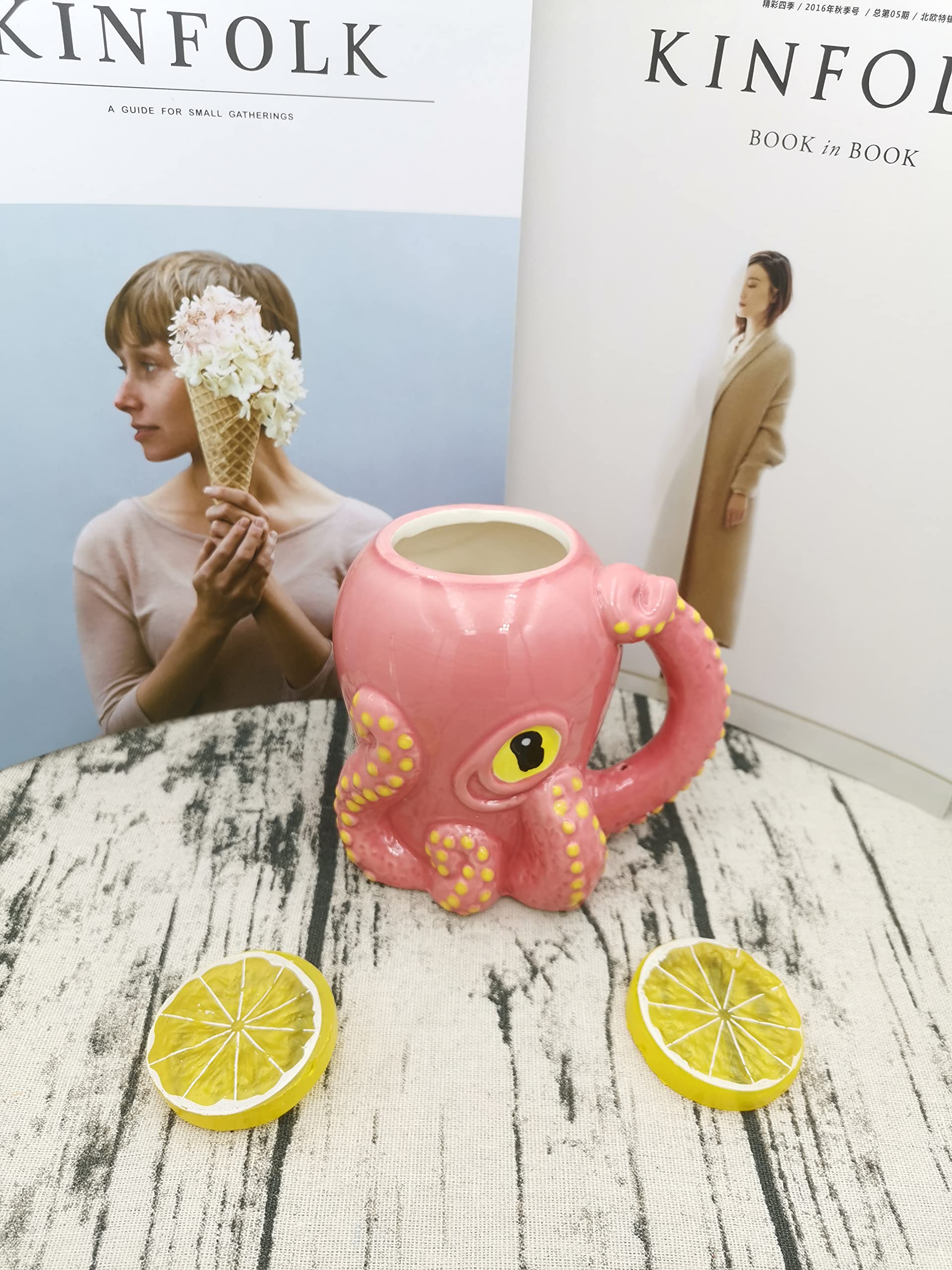 GLDOGO 3D Pink Octopus Ceramic Mug,Novel Handmade Octopus Shaped Statue Cup,Festivals or Birthday Gifts for Coffee and Milk Tea Enthusiasts