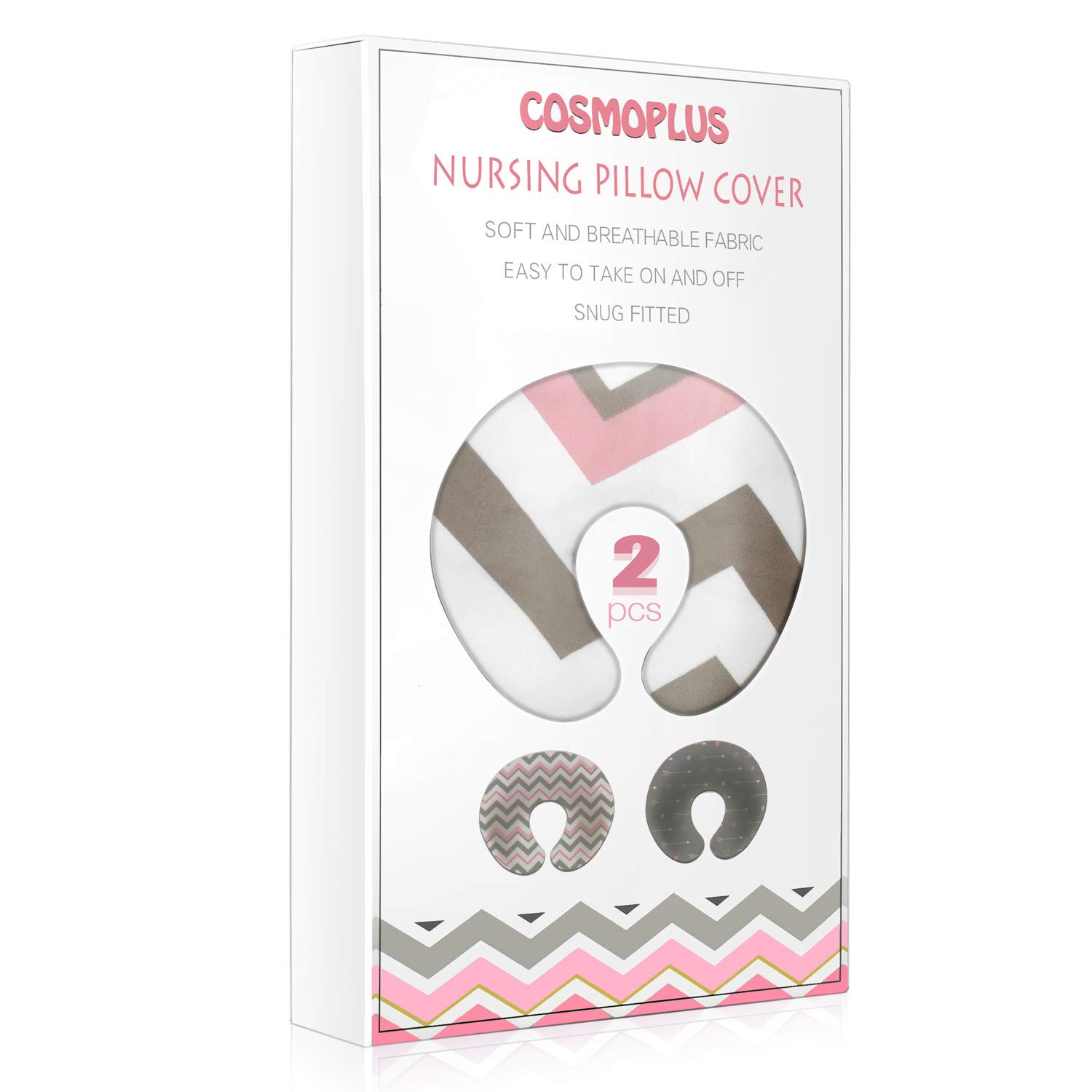 COSMOPLUS Stretchy Nursing Pillow Covers 2 Pack Slipcovers for Breastfeeding Moms,Ultra Soft Snug Fits On Infant ,Heart Pattern