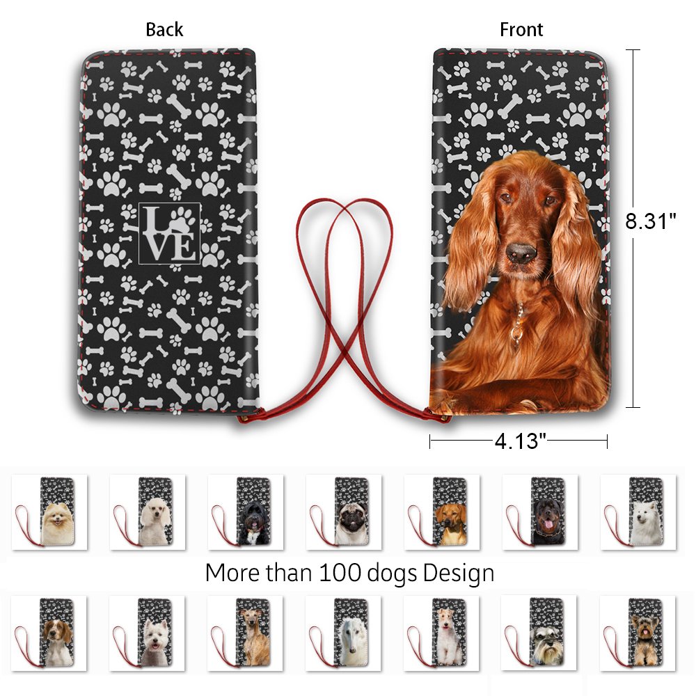 Women's Leather Long Wallet Design Basset Hound Puppy Dog Paws Pattern, Dog mom gifts