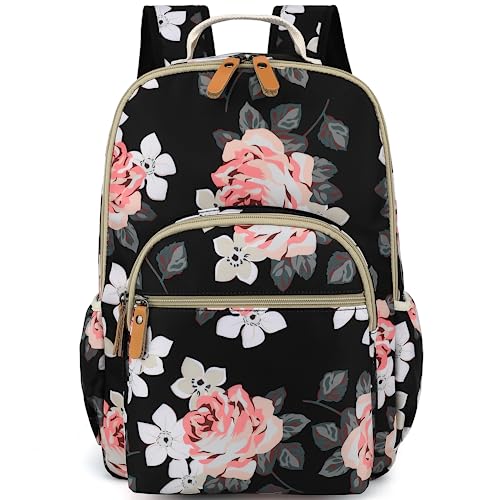 Leaper Water-resistant Floral Laptop Backpack Shouler Bag Bookbags Satchel Black