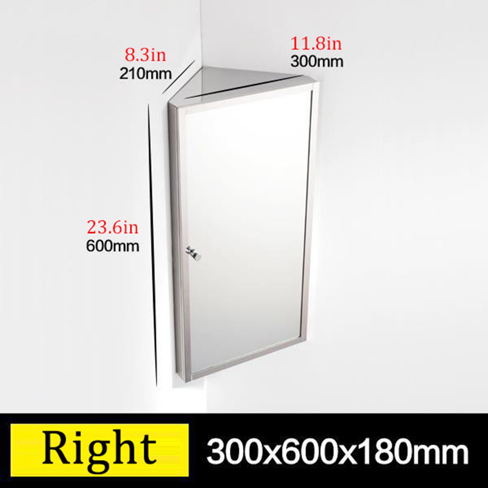 Generic 24"" Bathroom Corner Medicine Cabinet W/Mirror, Bathroom Stainless Steel Wall Mount Mirror Cabinet, Hanging Triple Shelf Storage Cabinet (Right), Small