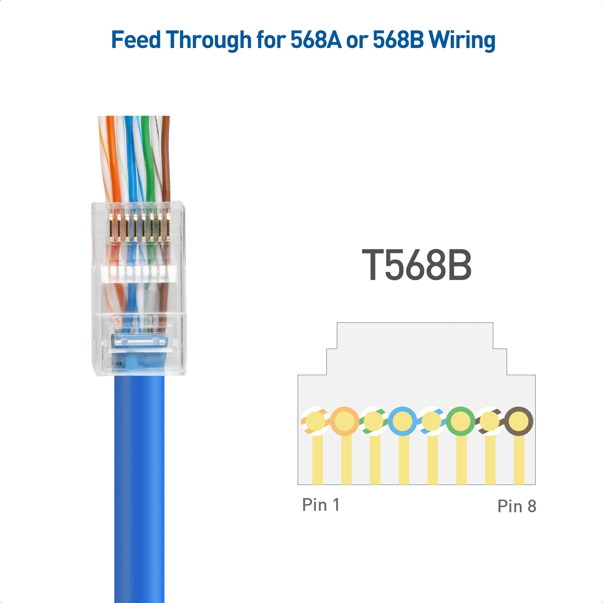 Cable Matters 100-Pack Cat 6 Pass Through RJ45 Connectors (Cat 6 Ends / Cat6 Connector / RJ45 Modular Plugs/Ethernet Plugs/Network Connector) for Solid or Stranded UTP Ethernet Cable