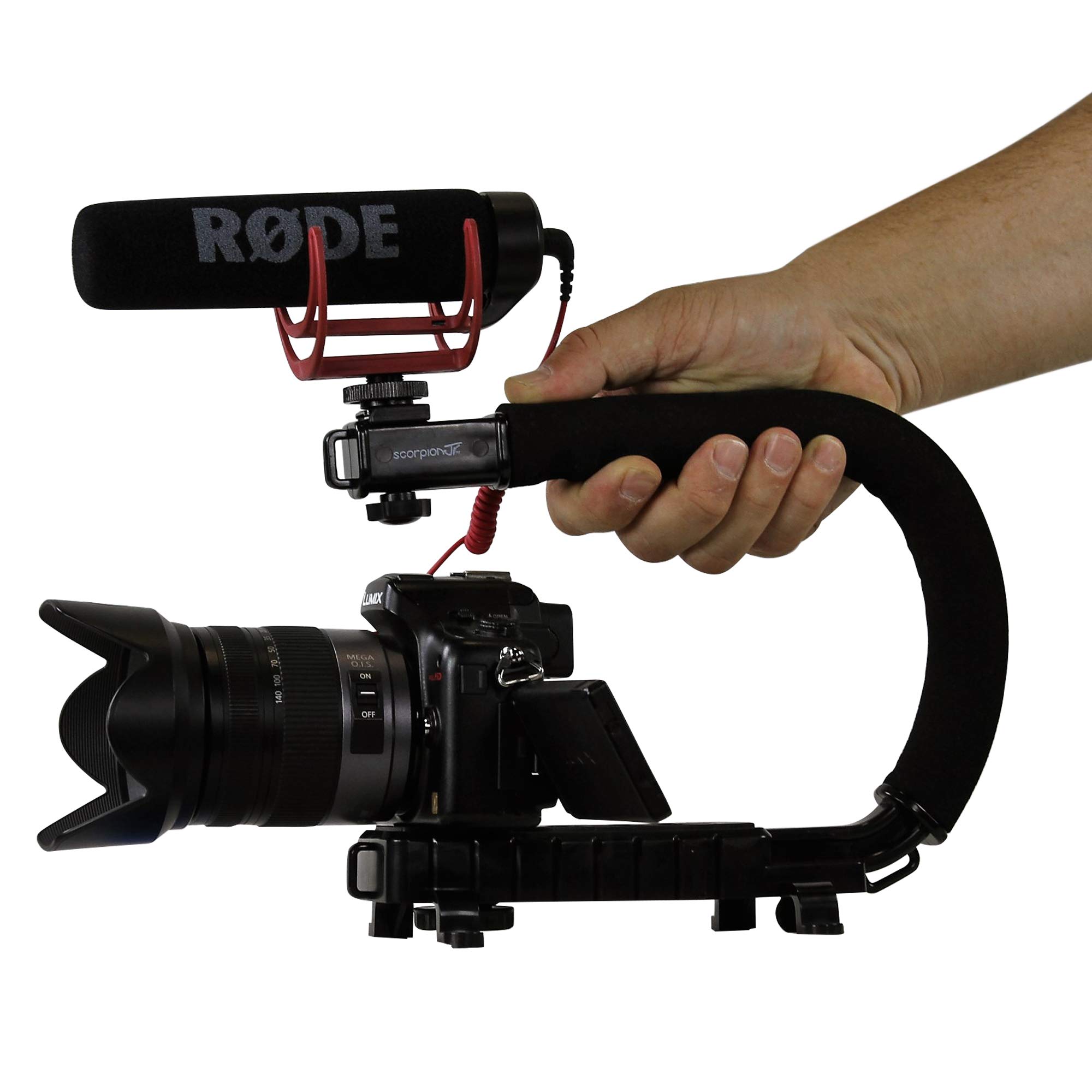 Cam Caddie Scorpion Jr Camera Stabilizer - Collapsible Stabilizing Smartphone Handle for All DSLR, GoPro, Mobile Phones with Integrated Cold Shoe and 1/4-20 Threaded Mounting Knob - Black