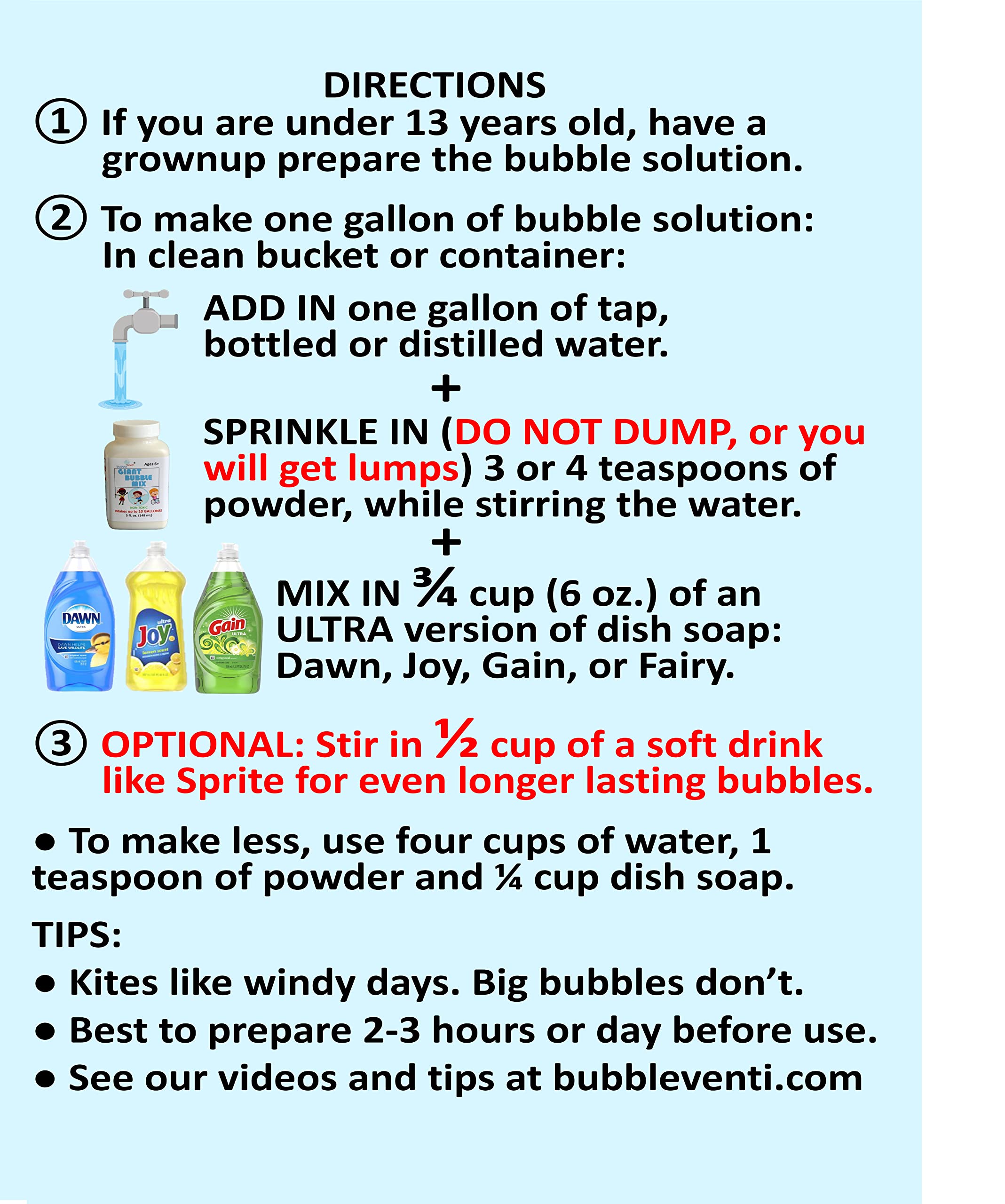 Bubbleventi Giant Bubble Kit | Made in USA | Includes 2 Wooden Wands, a Tips and Tricks Booklet, and 1 Bubble Mix - Makes 4 Gallons of Big Bubble Solution |Use atBirthdays andFamily Fun