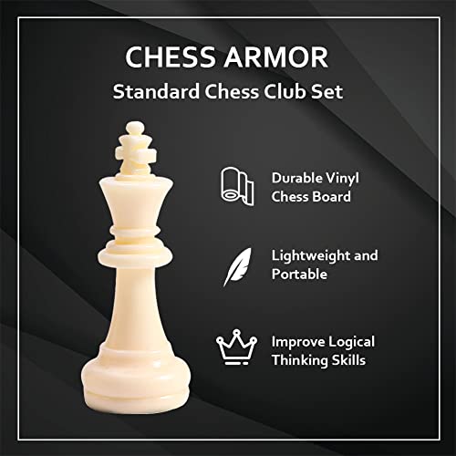Tournament Chess Mat with Chess & Storage Bag, PU Leather Tournament Roll Up Chess Board, Chess Rollable Chessboard, Chess Mat Set for Kids and Adults (34cm with Chess Set)
