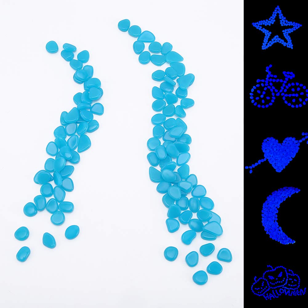 GLOCARNIVAL Glow Pebbles, 480 pcs Blue Glowing Rocks for Outdoor Decor, Garden Lawn Yard, Aquarium, Walkway, Fish Tank, Pathway, Luminous Pebbles Powered by Light or Solar