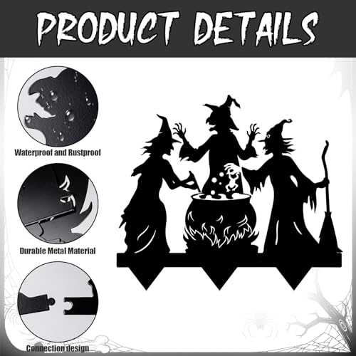 Halloween Witch Decorations Outdoor - 3pcs Witch Metal Yard Stakes, Witch Cauldron Sign Shadow Casters for Halloween Yard Garden Art Decor
