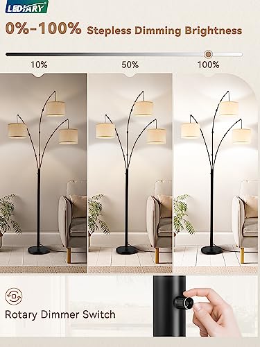 LEDIARY 3 Light Arc Floor Lamp, 82.7" Modern Black Floor Lamp for Living Room, 2400LM Tall Standing Lamp, Mid Century Tree Floor Lamp for Bedroom Office, 3 LED Bulbs Included