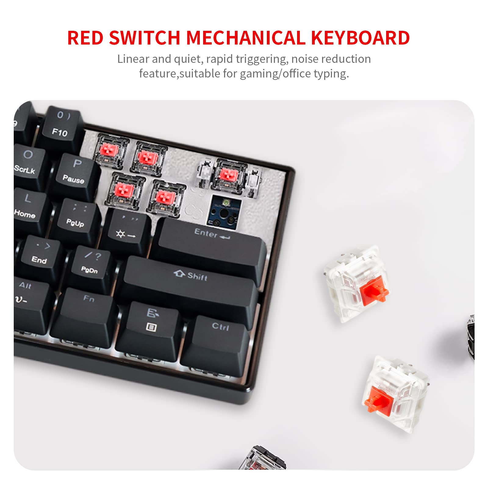 VIMUKUN 60% Mechanical Gaming Keyboard Wired 60 Percent Keyboard with LED RGB Rainbow Backlight Red Switch for Windows PC Gaming (61 Keys, Black)