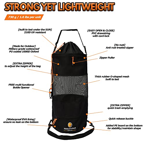 Herculean Premium Boat Trash Can | Portable Outdoor Waste Bag with Trash Bag Clips | Boat Trash Can | Reusable Mesh Trash Container for Boat Storage | Fishing Boat Accessory | Ideal for Laundry Bag