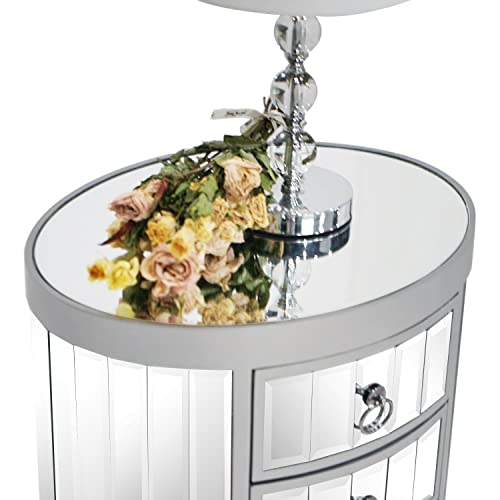 FFNUM Bedside Table Round Bedside Table 3 Drawer Mirror Bedroom Living Room Storage Cabinet Side Cabinet Furniture Mirror Cabinet Night Stand