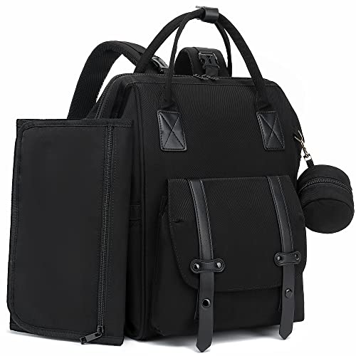 ROSEGIN 35L Large Diaper Bag Backpack for Boy Girl, Multi-Functional Baby Bag with Changing Pad, Pacifier Holder, Waterproof, Black Plus XL Fits 2 Kids Twins, Perfect Baby Shower for Mom Dad Newborn