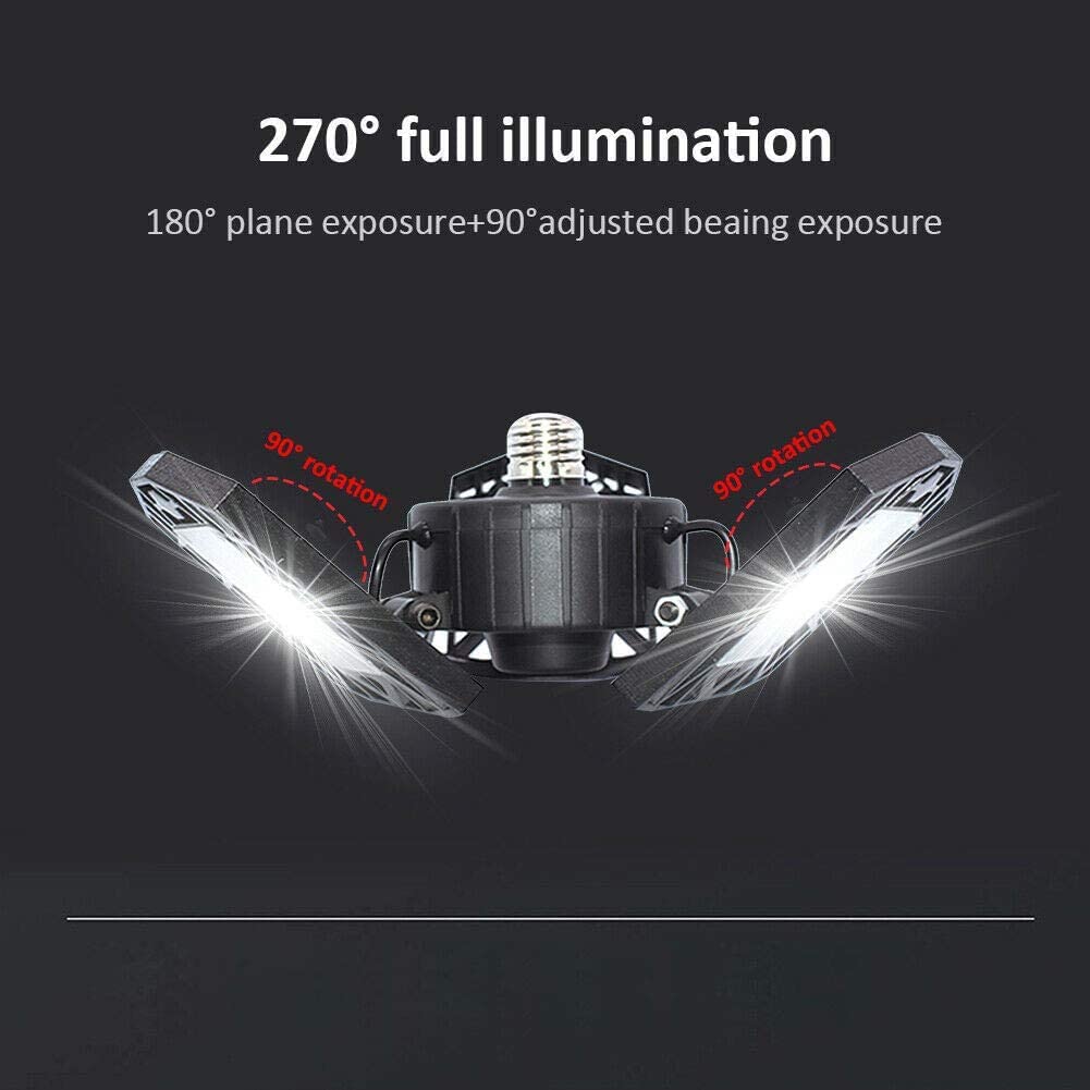KONPWAY Deformable LED Garage Light - 6000 Lumen 2800K Warm Light 60W, Three Leaf Garage Organization Ceiling Lighting 2-Pack