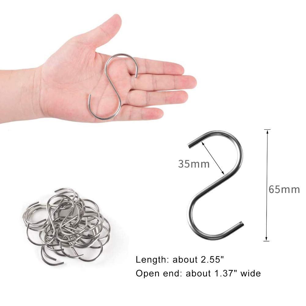JOMIHONEY 30 Pack Heavy Duty S Hooks Stainless Steel S Shaped Hooks 2.5 inch Metal Hooks for Hanging, Hanging Hook for Kitchen, Bathroom, Bedroom and Office