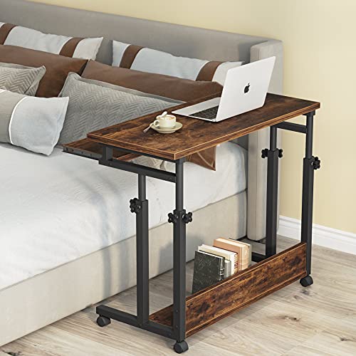 Tribesigns Portable Desk for Sofa and Bed, Height Adjustable Laptop Table Small Standing Desk Rolling Computer Cart Workstation with Keyboard Tray on Wheels for Home Office