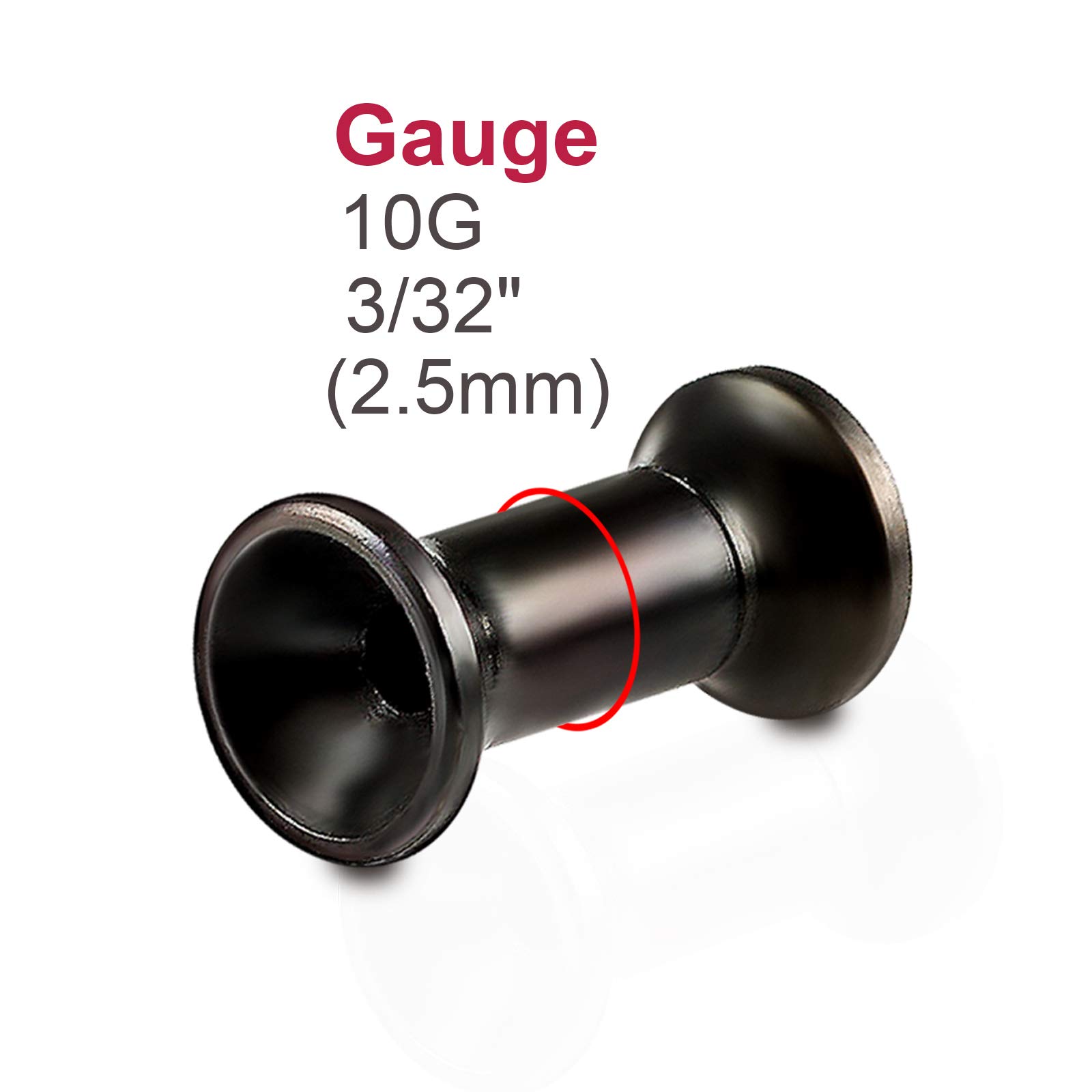bodyjewellery 10G 10 Gauge Black PVD Coated Steel Double Flare Internally Threaded Tunnel Plug AFCG Ear Stretching Stretcher Piercing 2Pcs