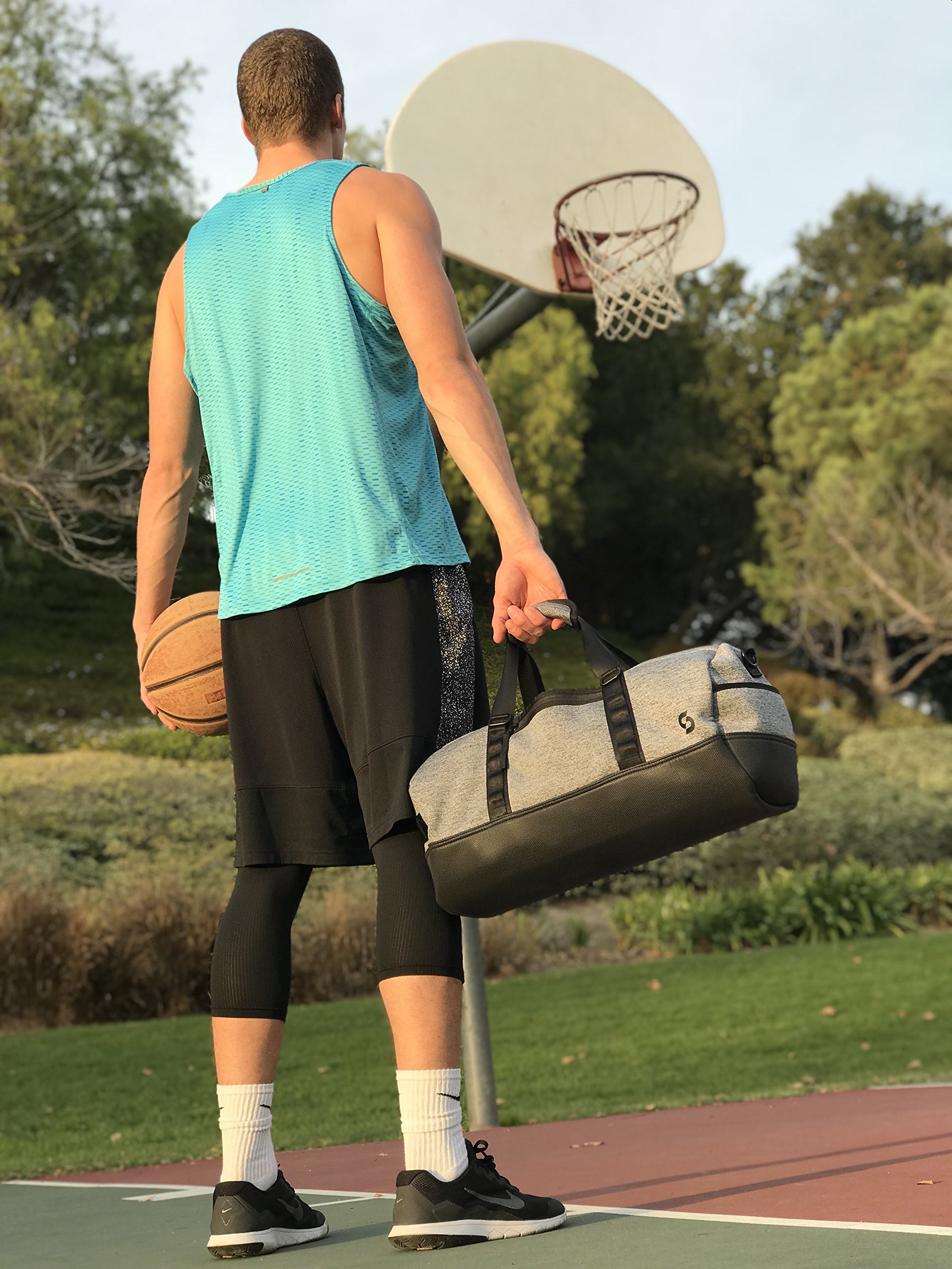 Smassy Durable Neoprene Gym Bag with Vegan Leather Bottom - Large Sports Duffel with Adjustable Shoulder Strap and Multiple Pockets