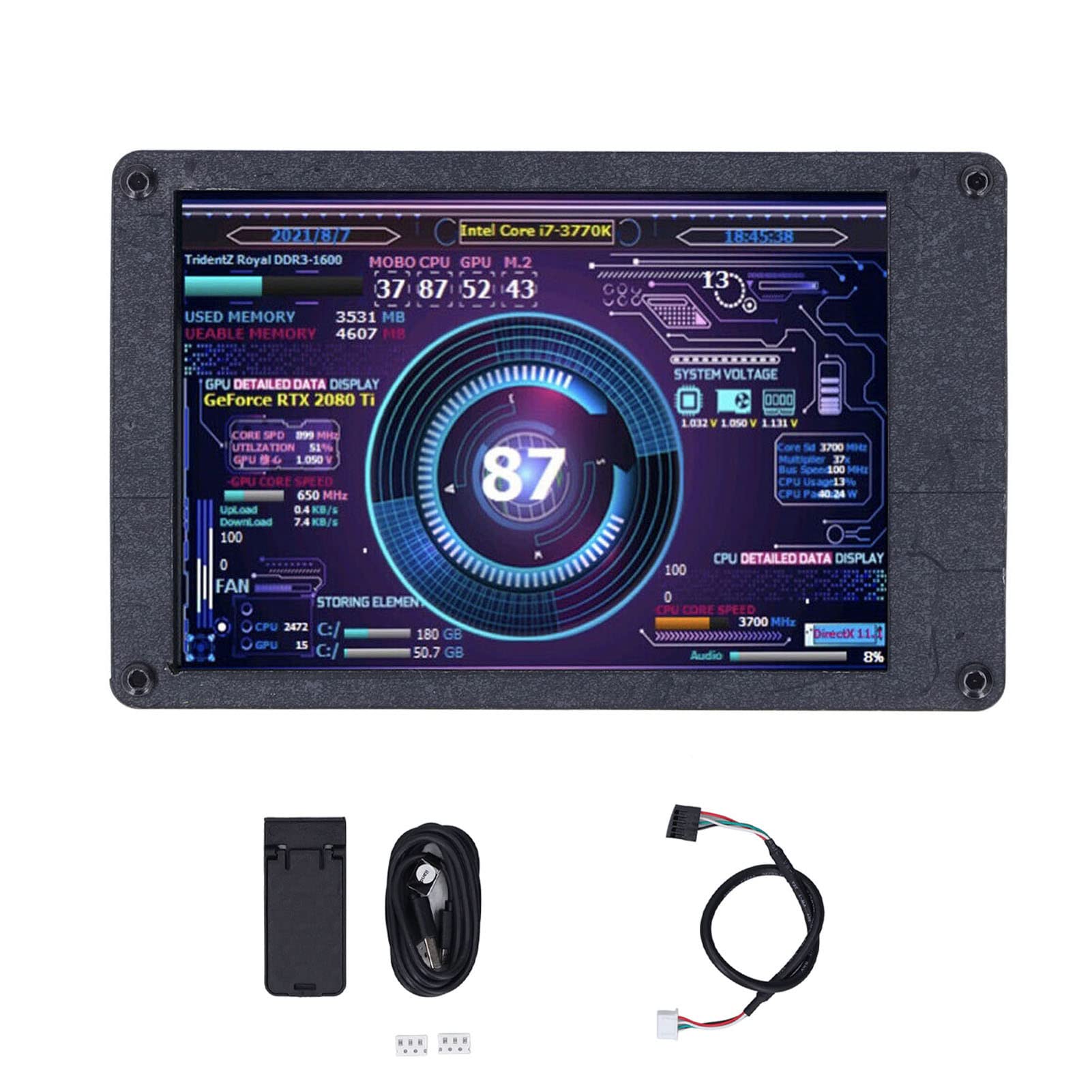 Computer Temp Monitor, Mini Size 3.5in Customizable Eye Protection Various Functions Power Saving USB Mini Screen for Company (with Motherboard Line)
