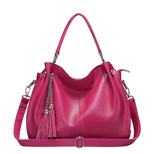 Vintage Leather Hobo Bags Top Handle Tote Handbags Cross body Shoulder Purse for Women (Hot pink)