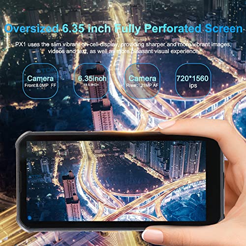 Rugged Smartphone (2022) Dual SIM 4G 6.35" HD Screen Rugged Phones Back Side Fingerprint Unlock 8+128Memory IP68Waterproof Drop-Proof Phone 8MP+21MP Camera Support NFC 6100mAh Super Long Battery Life