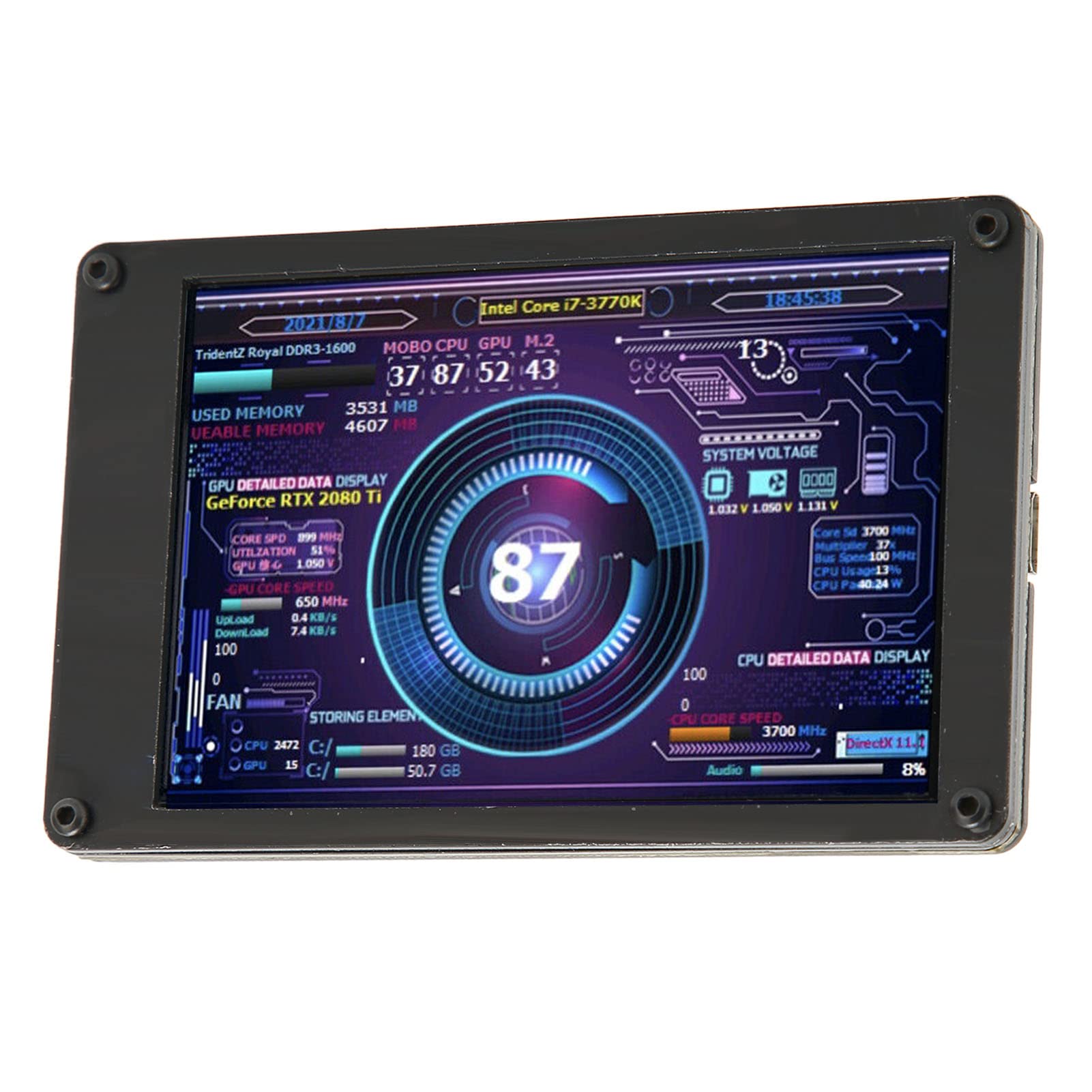 Computer Temp Monitor, 3.5in IPS USB Mini Screen AIDA64 PC CPU RAM Data Monitor PC Sensor Panel for PC Computer case Secondary Screen