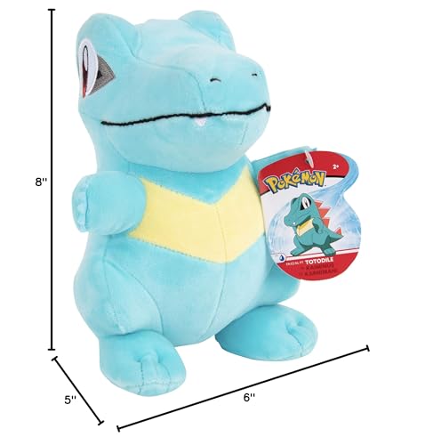 Pokémon 8" Totodile Plush - Officially Licensed - Gold and Silver Starter - Authentic Soft Stuffed Animal Toy Figure - Valentine's Day & Easter Basket Stuffer Gift for Kids, Boys, Girls - 2+