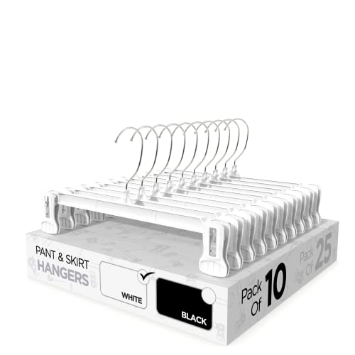 Sharpty Pant & Skirt Hangers - Closet Hangers for Shorts, Shirts, Jeans, Dresses, Slacks, Coats, Clothes, Clothing, Garments & More - Durable, Space Saving & Non-Slip, White - 10 Pack