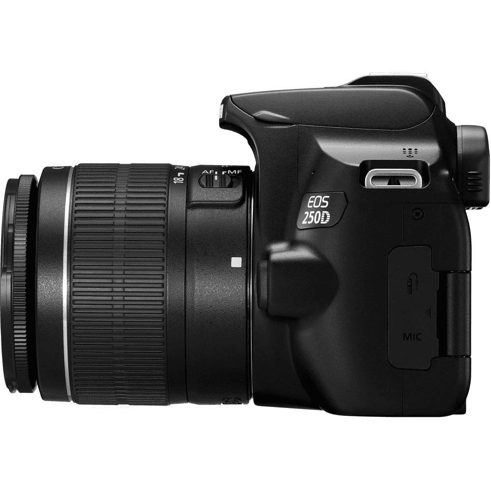 Canon EOS 250D w/EF-S 18-55mm f/3.5-5.6 III Lens with Professional Accessory Bundle - Includes: Spare LPE17 Battery w/Charger, Slave Flash, Large Gadget Bag with Dual Buckles & Much More