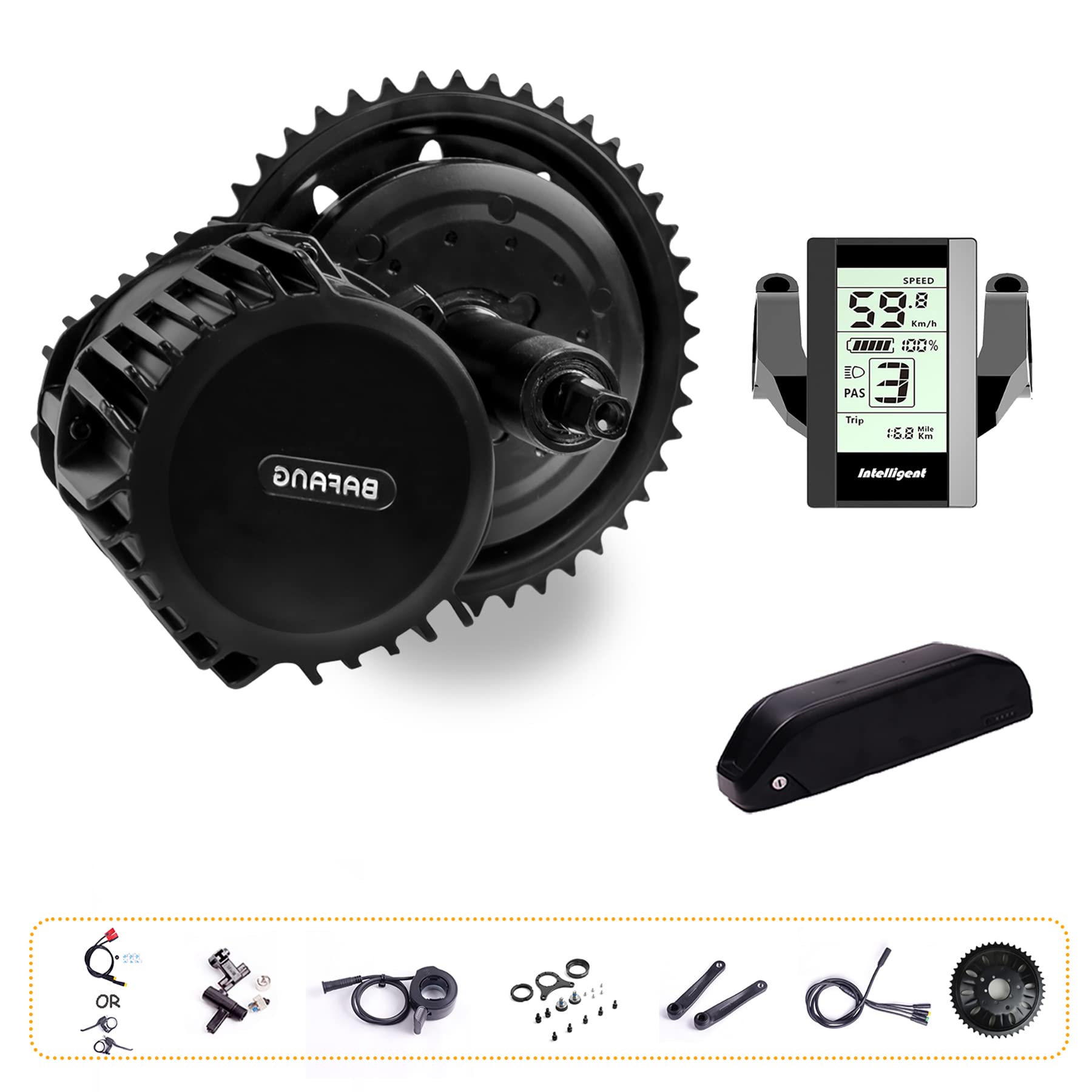 DERUIZ Electric Bike Conversion Kit BBSHD 1000W Mid Drive Kit with Battery Ebike Conversion Kit DIY Motor Kit 48V 52V Lithium Battery with Optional Display for Road Bikes Mountain Bikes