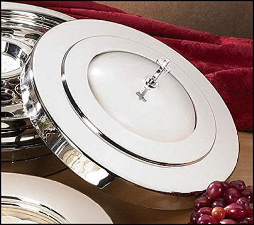 Stackable Communion Tray with Center Bread Plate & Tray Cover - Stainless Steel Silver Finish