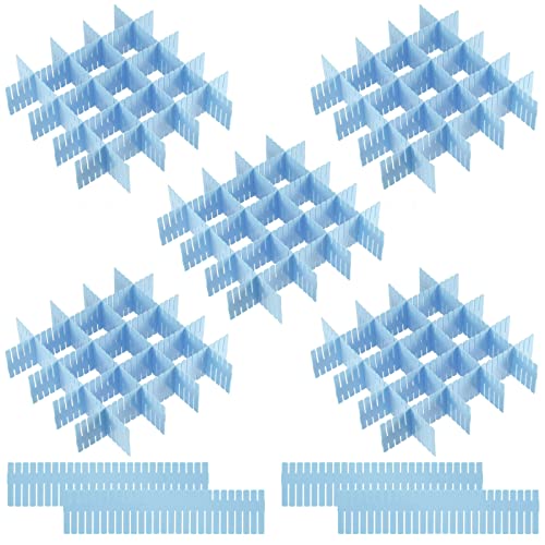 MANCHAP 56 PCS Adjustable Grid Drawer Organizer, DIY Drawer Divider, Plastic Drawer Separators for Kitchen Bedroom Office, Blue
