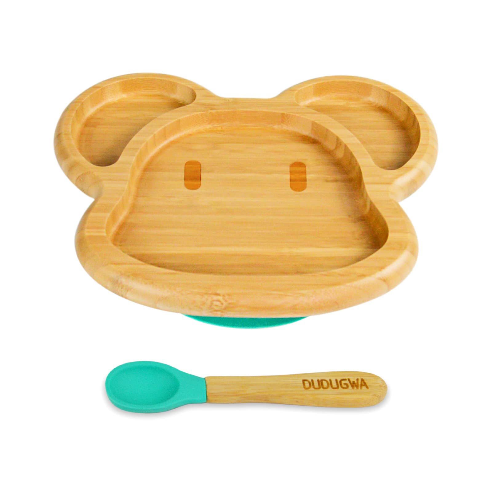 DUDUGWA Bamboo Baby Plates, Bamboo Suction Plates for Babies, Removable Silicone Suction Cup for Kids and Toddlers with Spoon, 6 Months and Older,Bear Plates